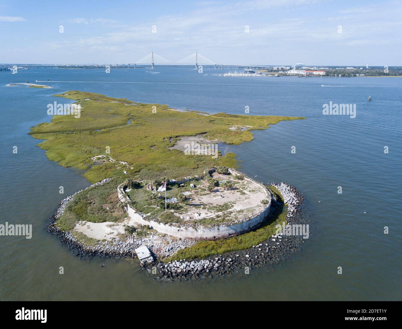 the ruins of Pinckney Castle, one of three forts in Charleston Harbor ...