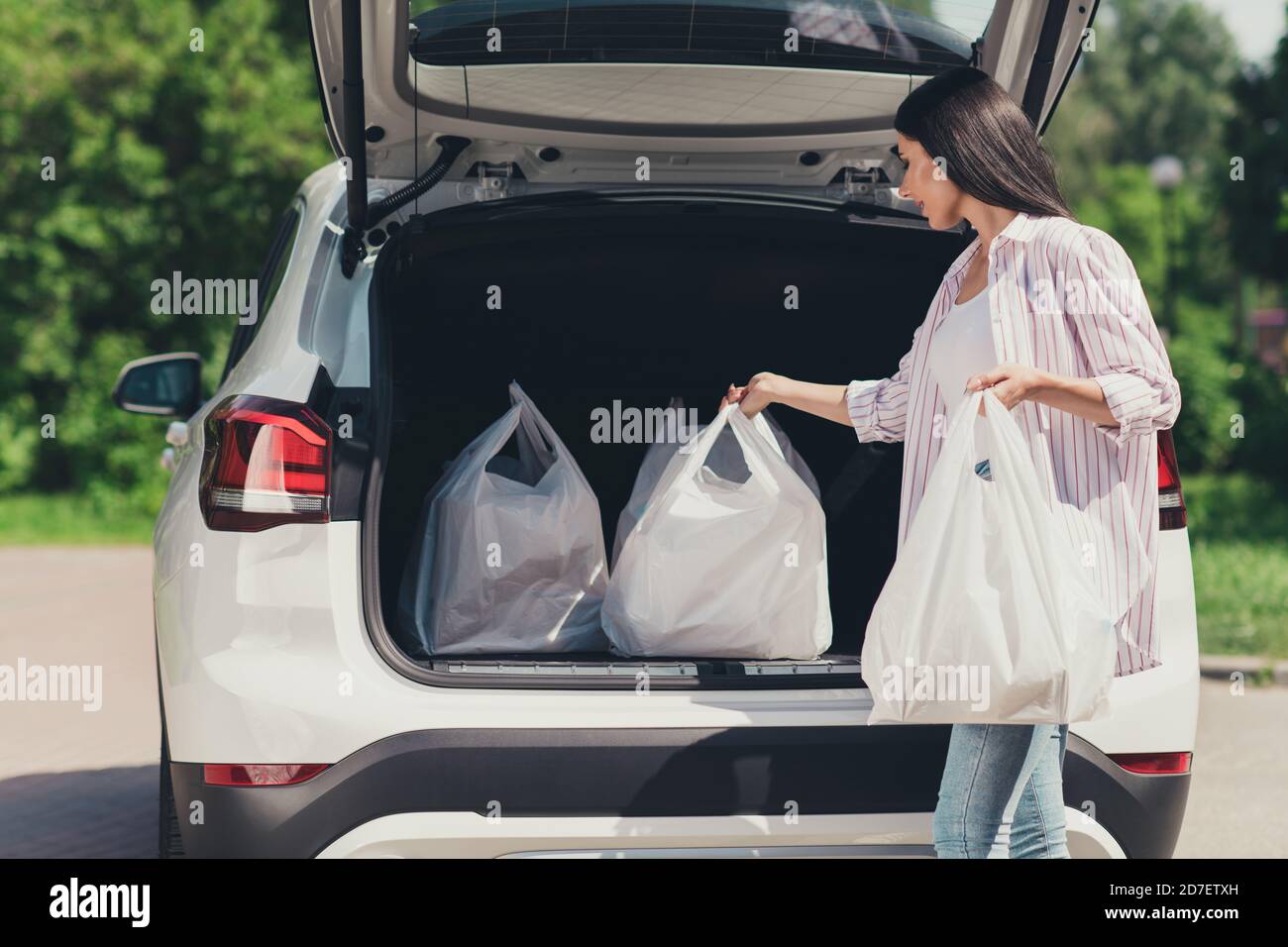 Profile side view of her she nice-looking attractive careful lady ...