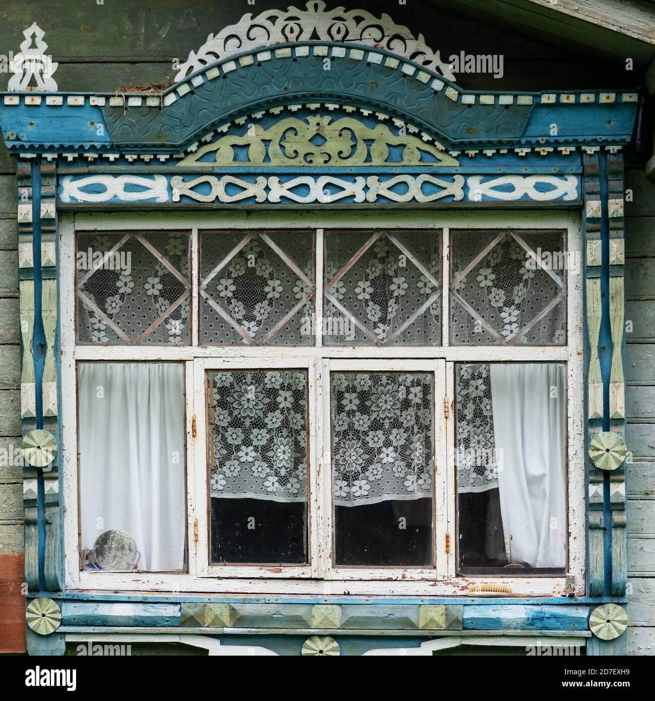 Vintage country house with decorated window in small village Stock ...