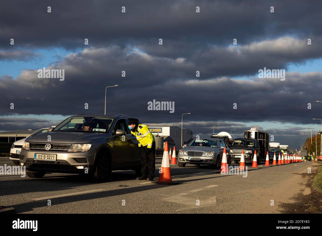 Gardai at a checkpoint on the M7 motorway at the border of Dublin and ...
