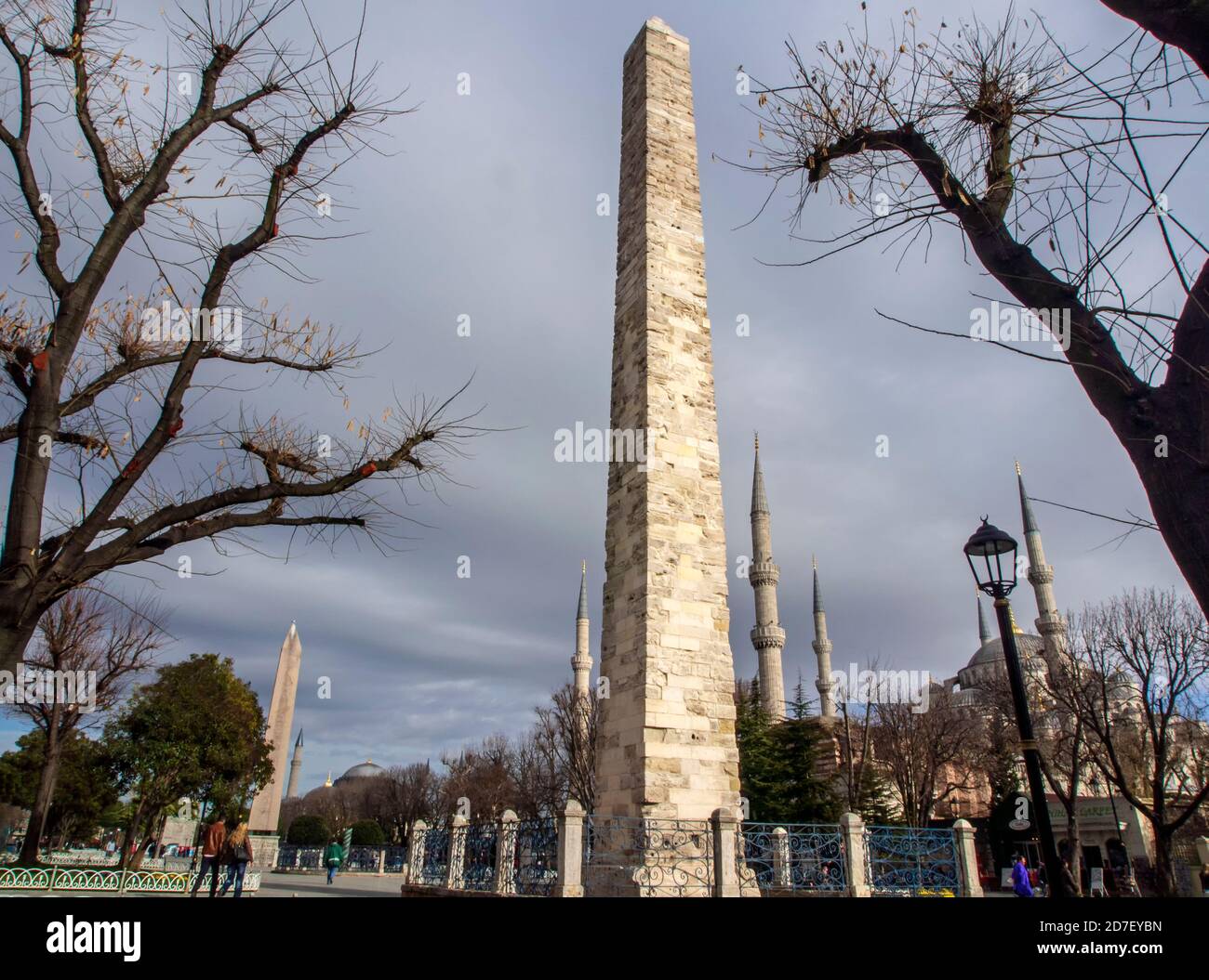 ISTANBUL, TURKEY, JANUARY 25, 2014: Ancient Walled Obelisk Constantine ...