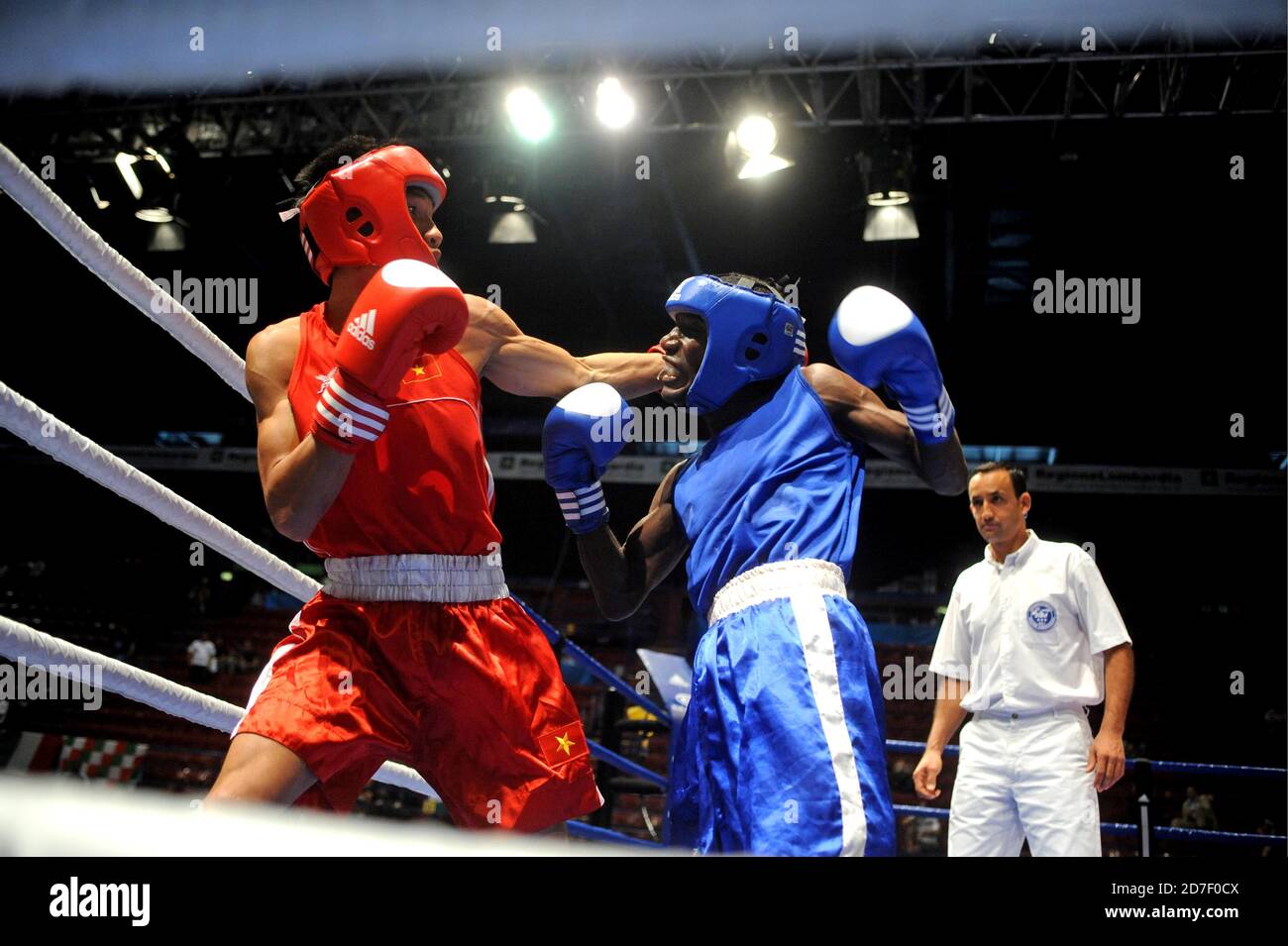 Boxers fighting during an amateur boxing match during the AIBA World ...
