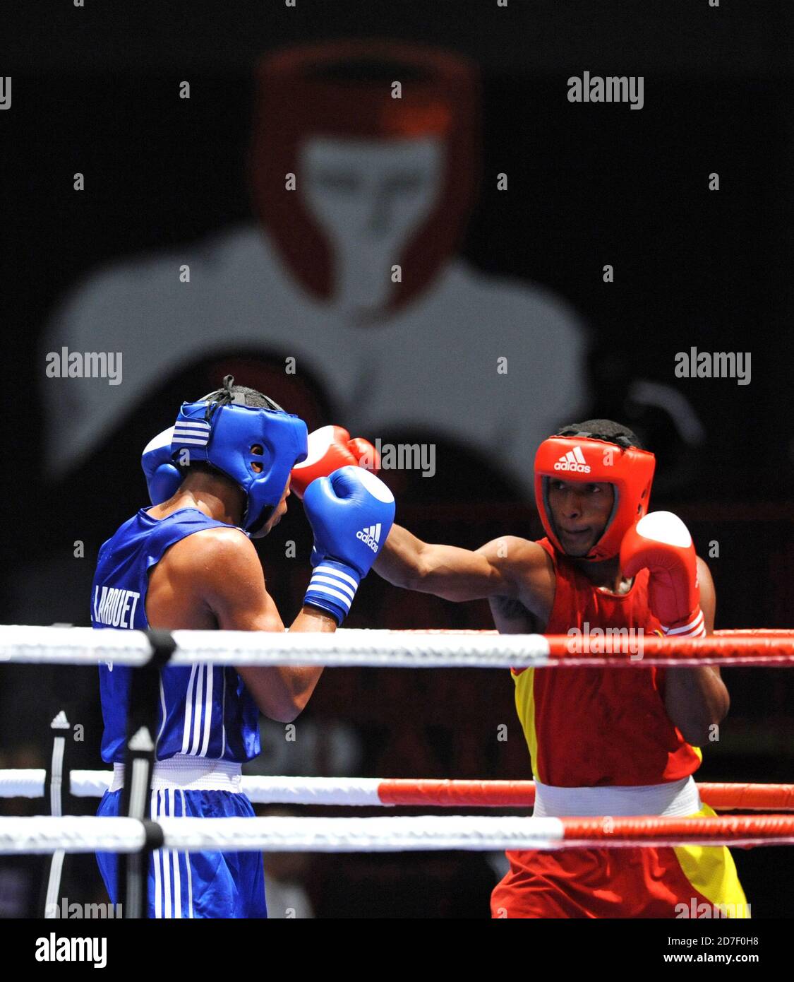 Boxers fighting during an amateur boxing match during the AIBA World ...