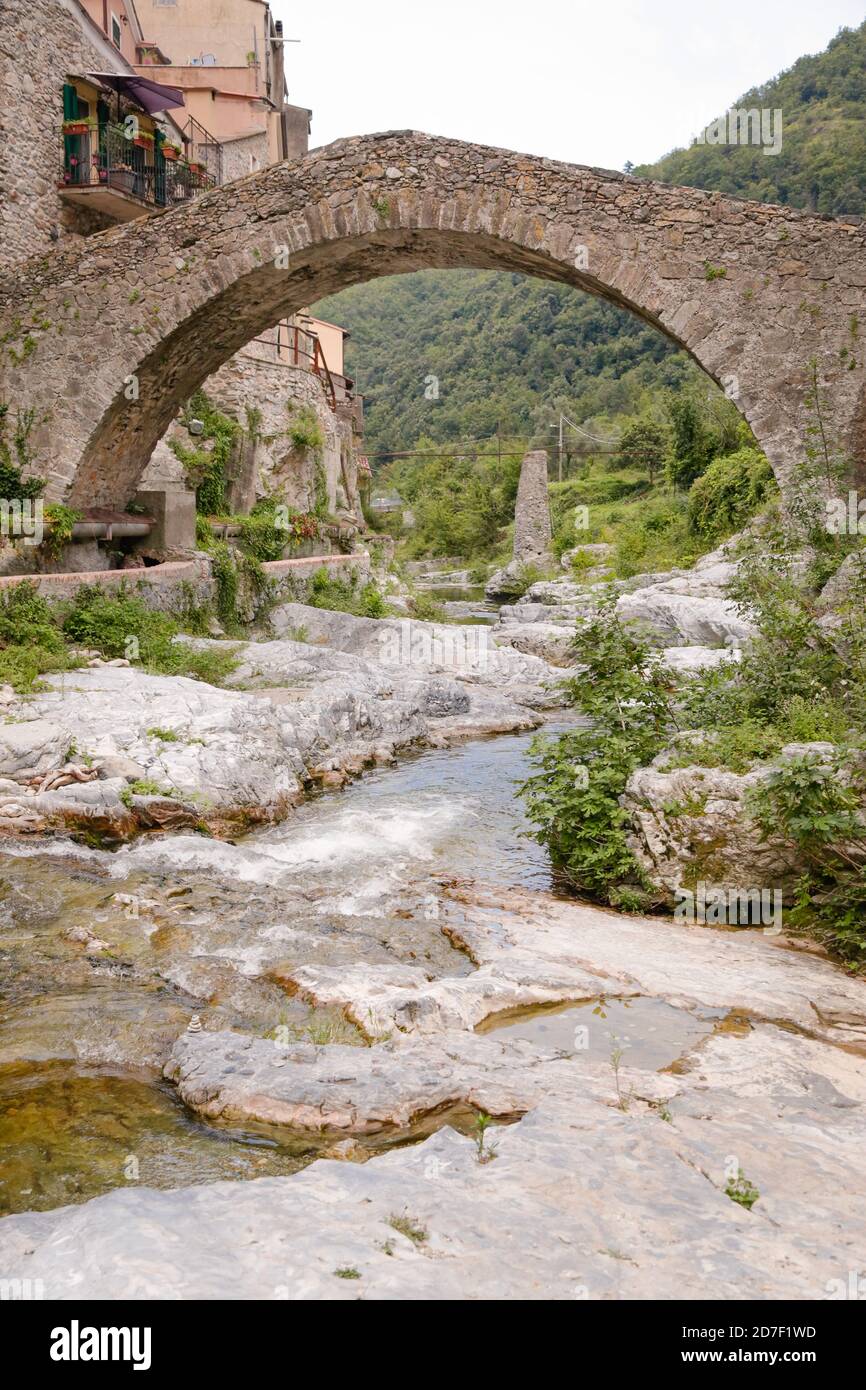 Zuccarello architectures and historical bridge, medieval town near ...