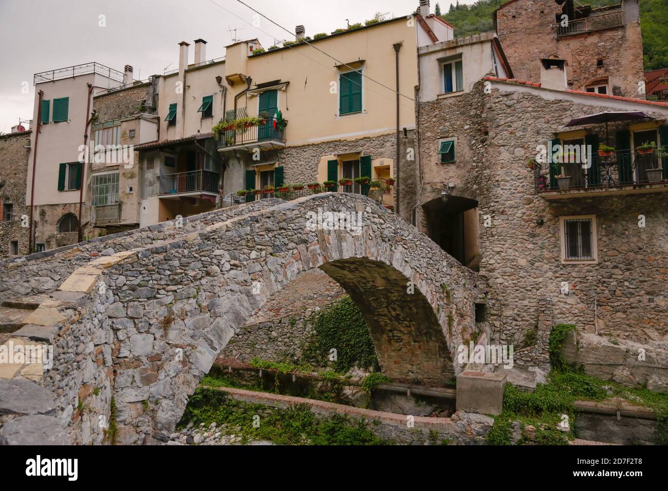 Zuccarello architectures and historical bridge, medieval town near ...