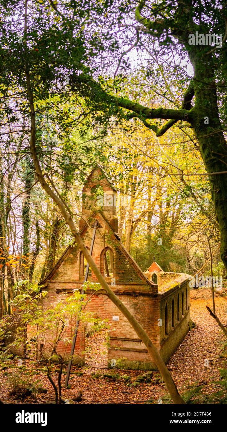 The derelict victorian school in Bedham woods near Petworth in West ...