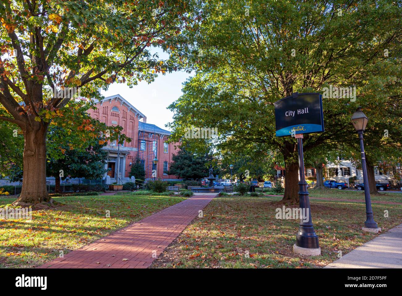 Frederick, MD, USA 10/13/2020: the Park in front of the city hall ...
