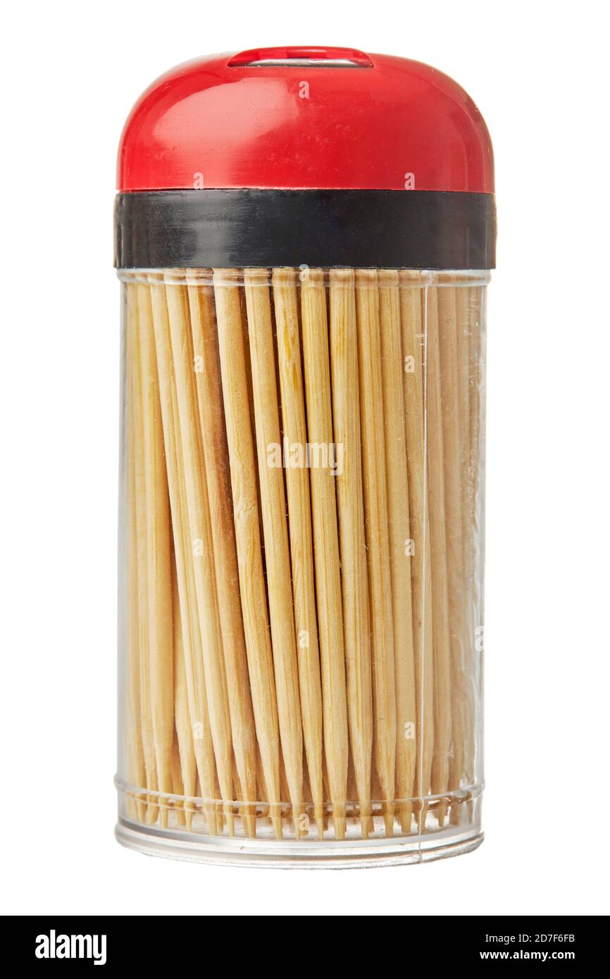 Wooden toothpicks in a box on a white background. Close up Stock Photo ...