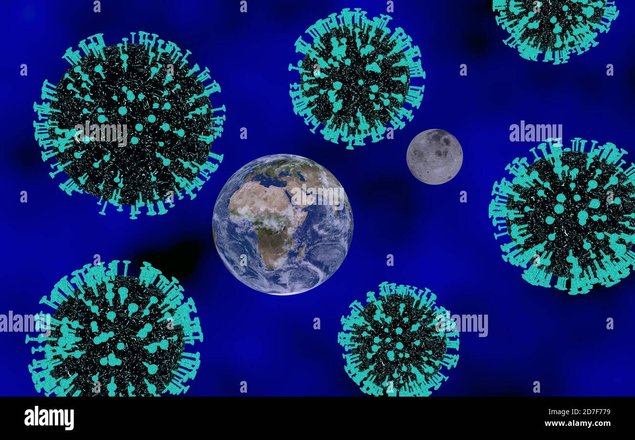 3d rendering of a fully textured planet earth with its moon floating ...