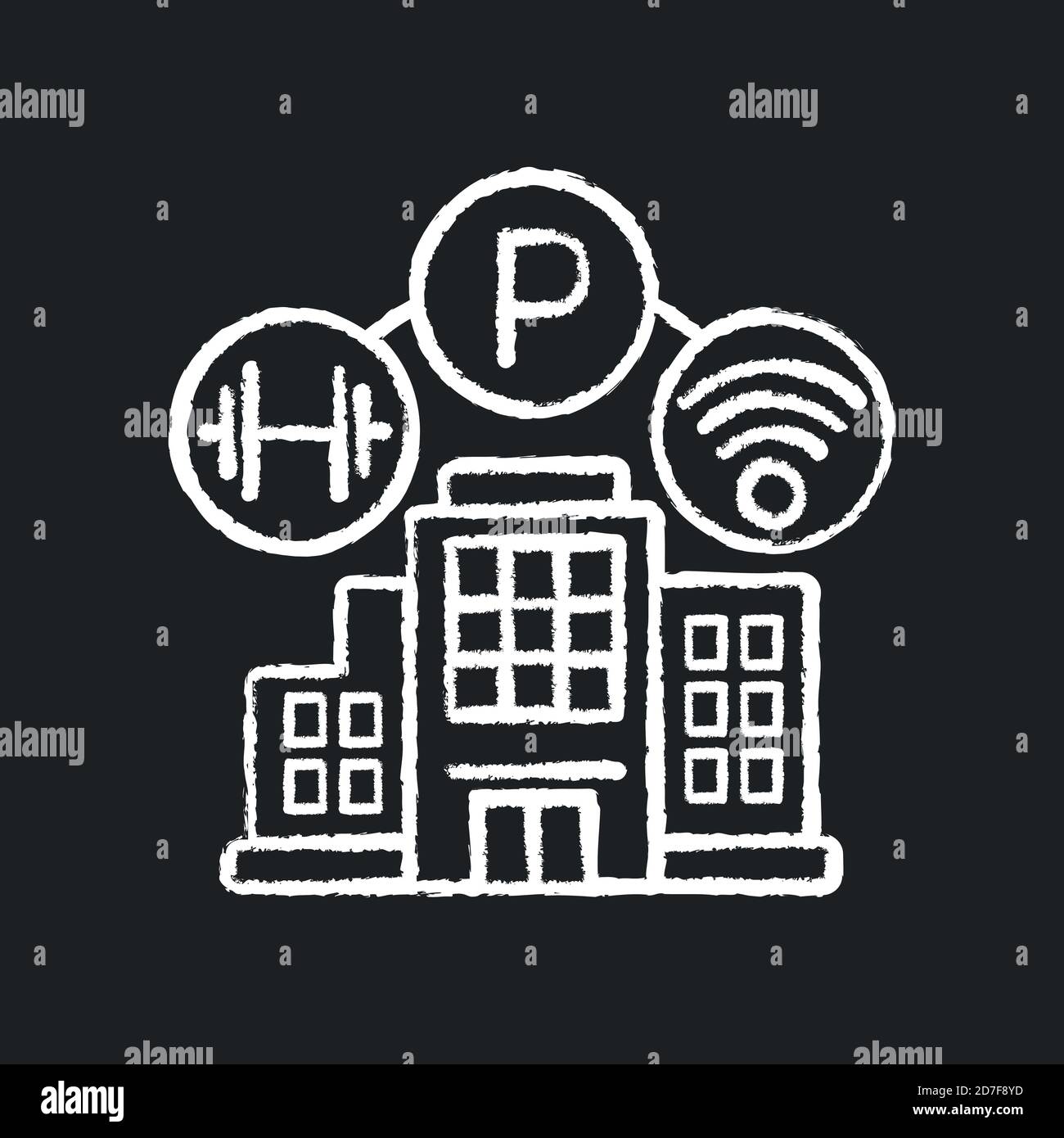 Building amenities chalk white icon on black background Stock Vector ...