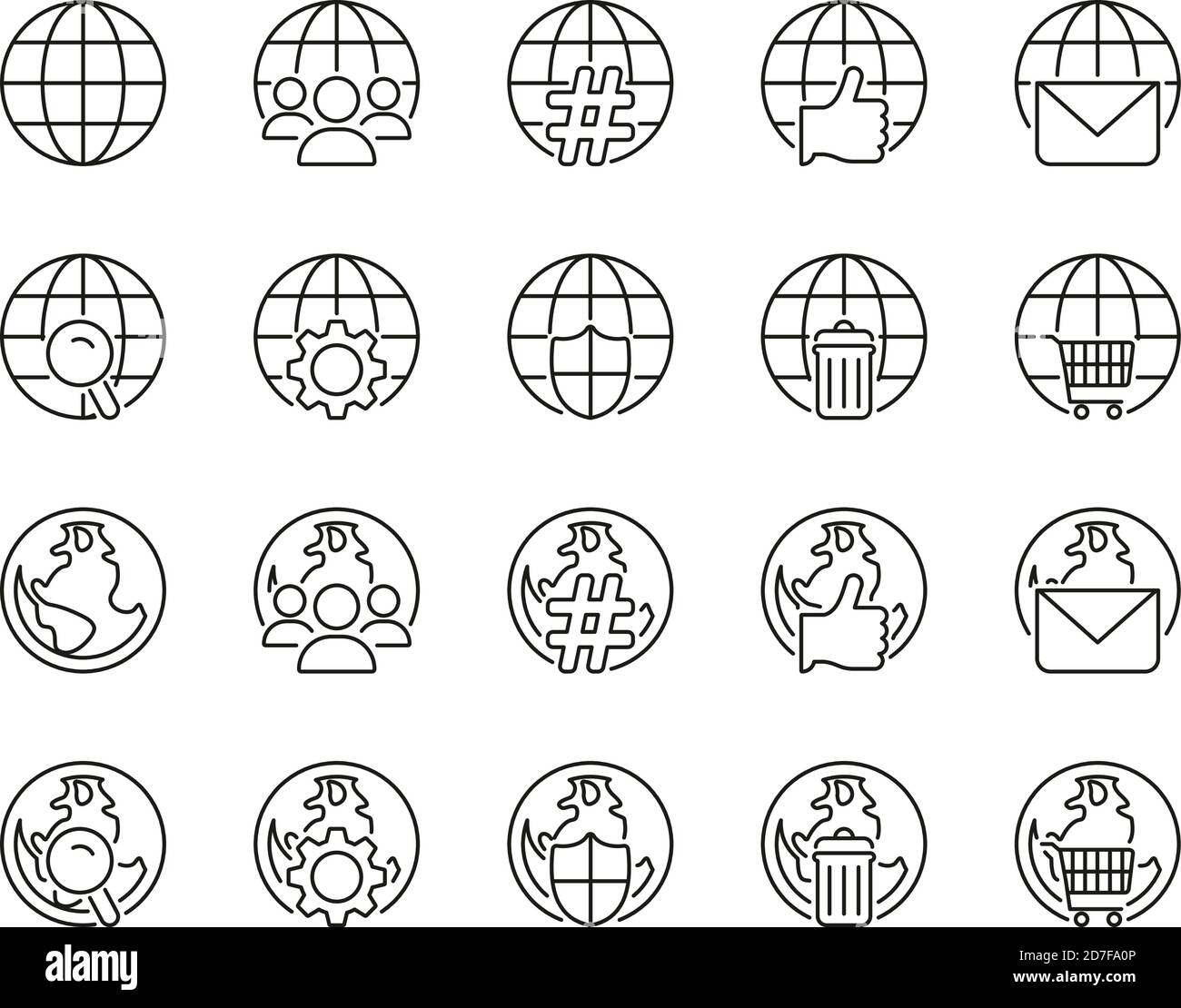 Globe App Icons Black And White Thin Line Set Big Stock Vector Image