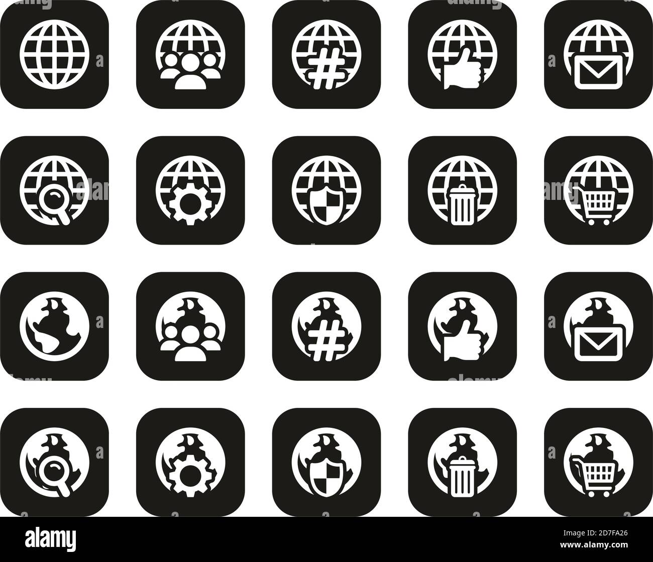Globe App Icons White On Black Flat Design Set Big Stock Vector Image & Art - Alamy