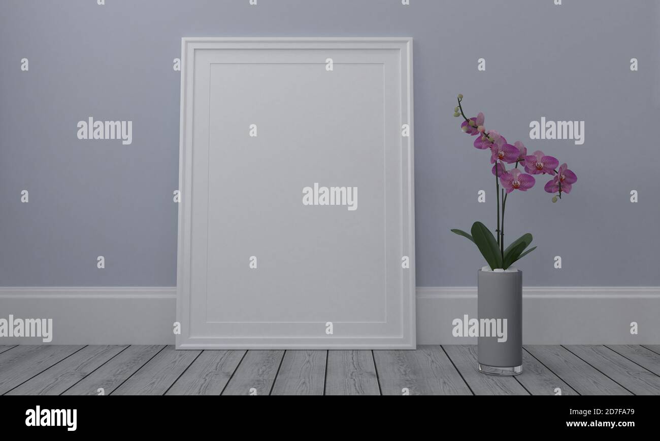 3d render of a blank frame and a vase by a wall Stock Photo - Alamy