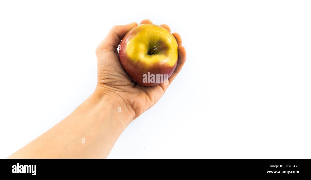 Apple in man's hand, beautiful photo on white isolated background ...