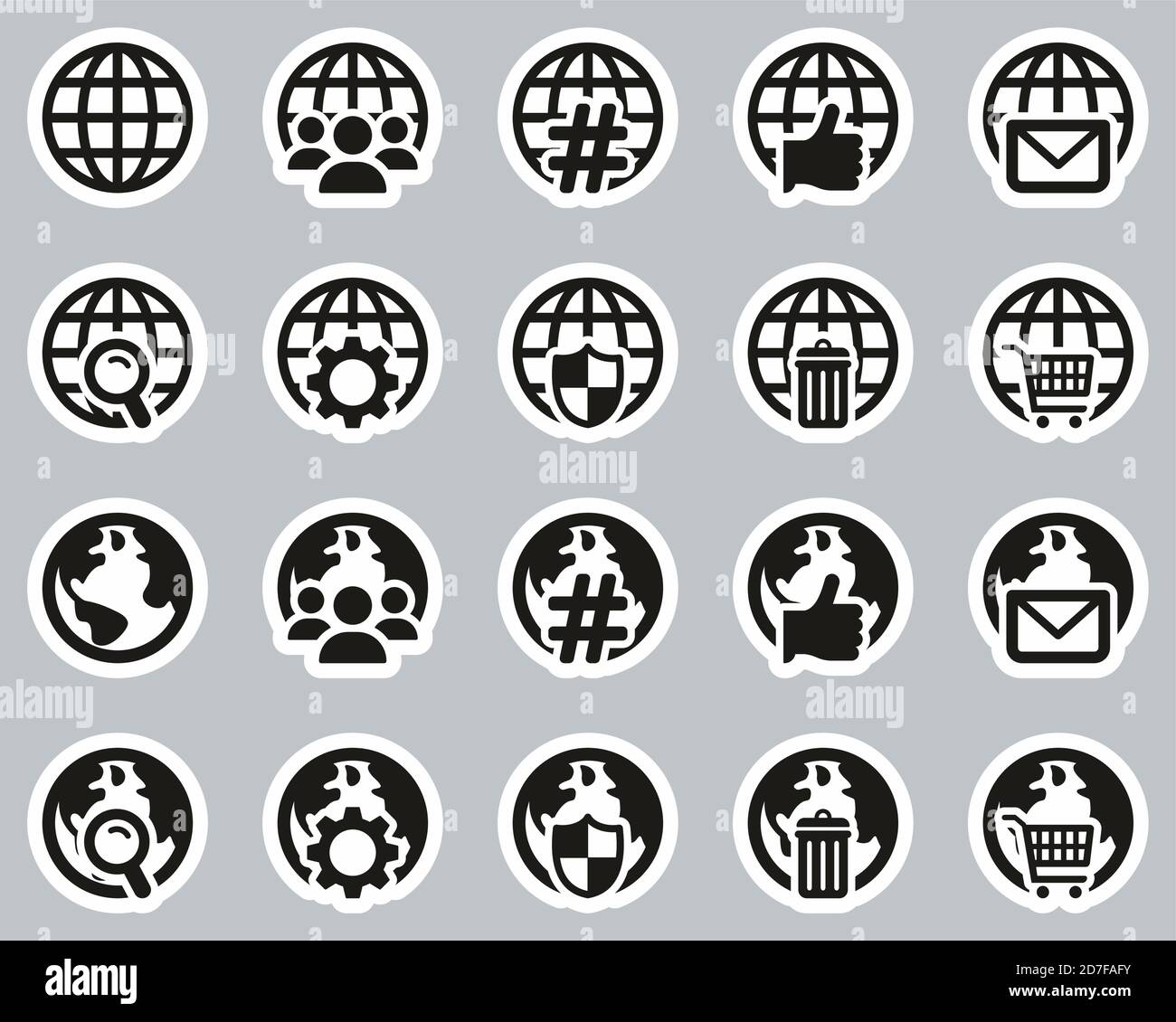 Globe App Icons Black & White Sticker Set Big Stock Vector Image & Art - Alamy