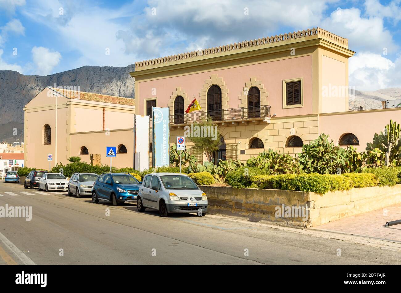 Terrasini, Sicily, Italy - September 26, 2020: Palace of Aumale, the ...