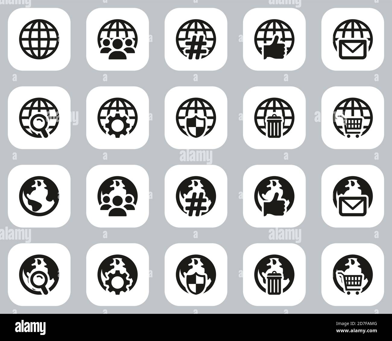 Globe App Icons Black & White Flat Design Set Big Stock Vector Image & Art - Alamy