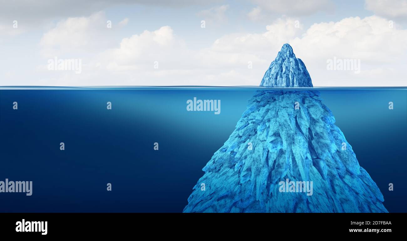 Iceberg floating in cold arctic ocean water with a small part of the ...