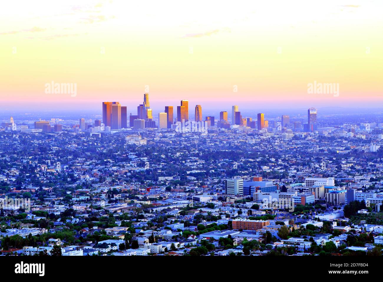 Sunset view of Los Angeles City from Griffith Park Observatory Stock ...