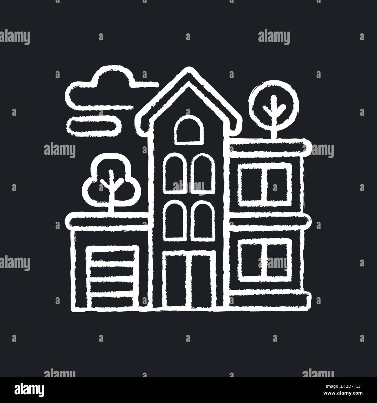 Apartment building chalk white icon on black background Stock Vector ...
