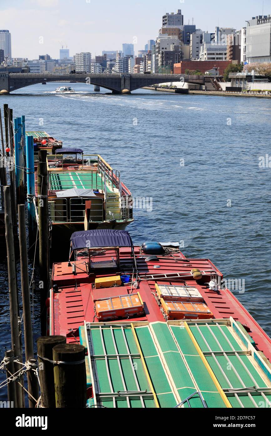 Sumida River with Kuramae Bridge in background.Ryogoku district.Sumida ...