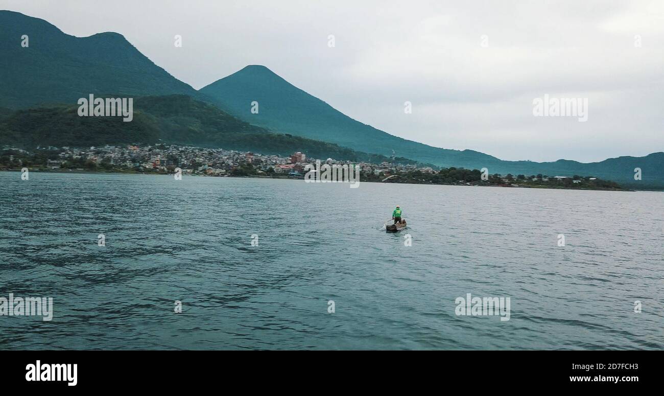 Aerial view of the Lake Atitlan in Guatemala, a touristic area with ...