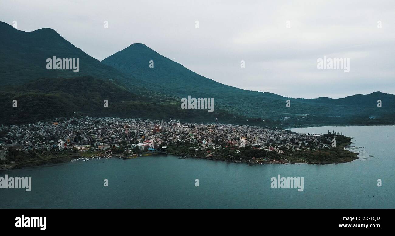 Aerial view of the Lake Atitlan in Guatemala, a touristic area with ...