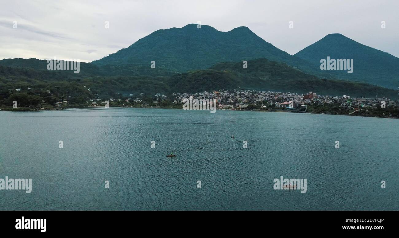 Aerial view of the Lake Atitlan in Guatemala, a touristic area with ...