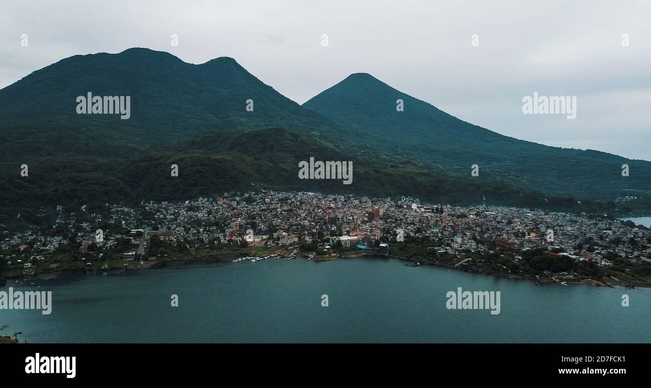 Aerial view of the Lake Atitlan in Guatemala, a touristic area with ...