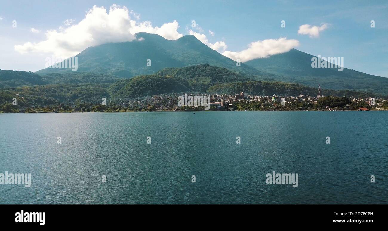 Aerial view of the Lake Atitlan in Guatemala, a touristic area with ...