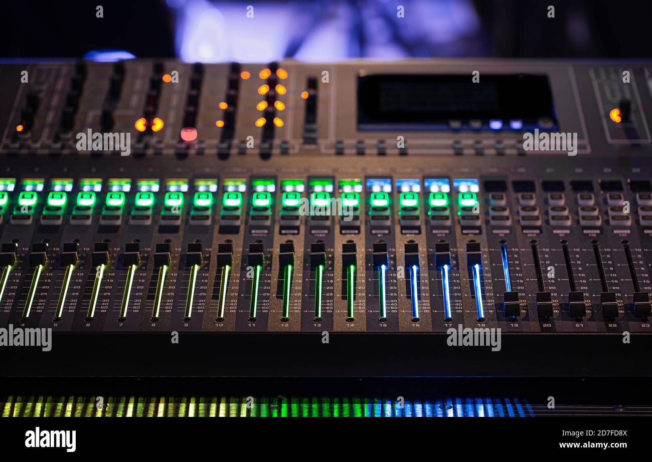 Digital mixer in a recording Studio. Work with sound. The concept of ...