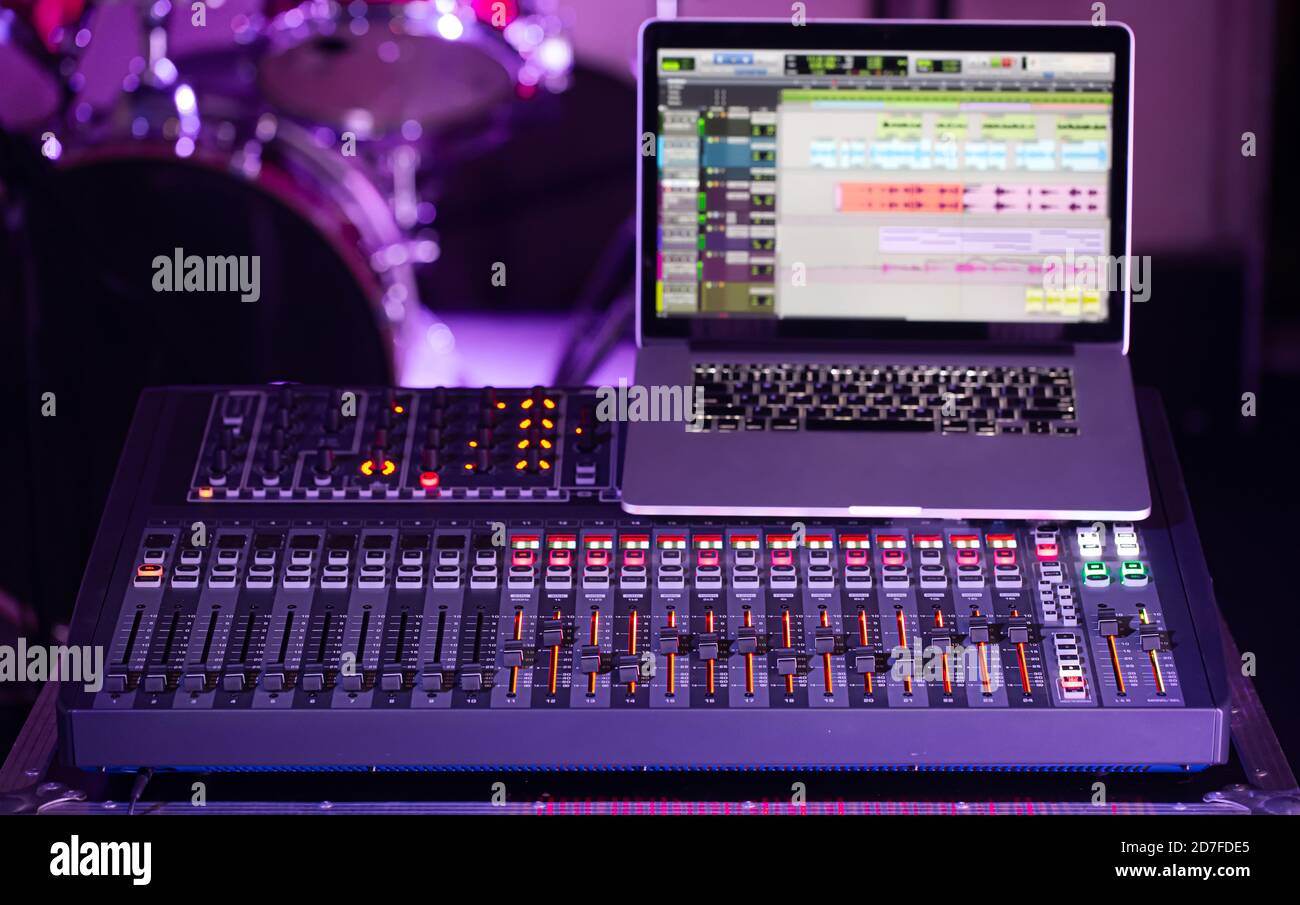 Digital mixer in a recording Studio , with a computer for recording ...