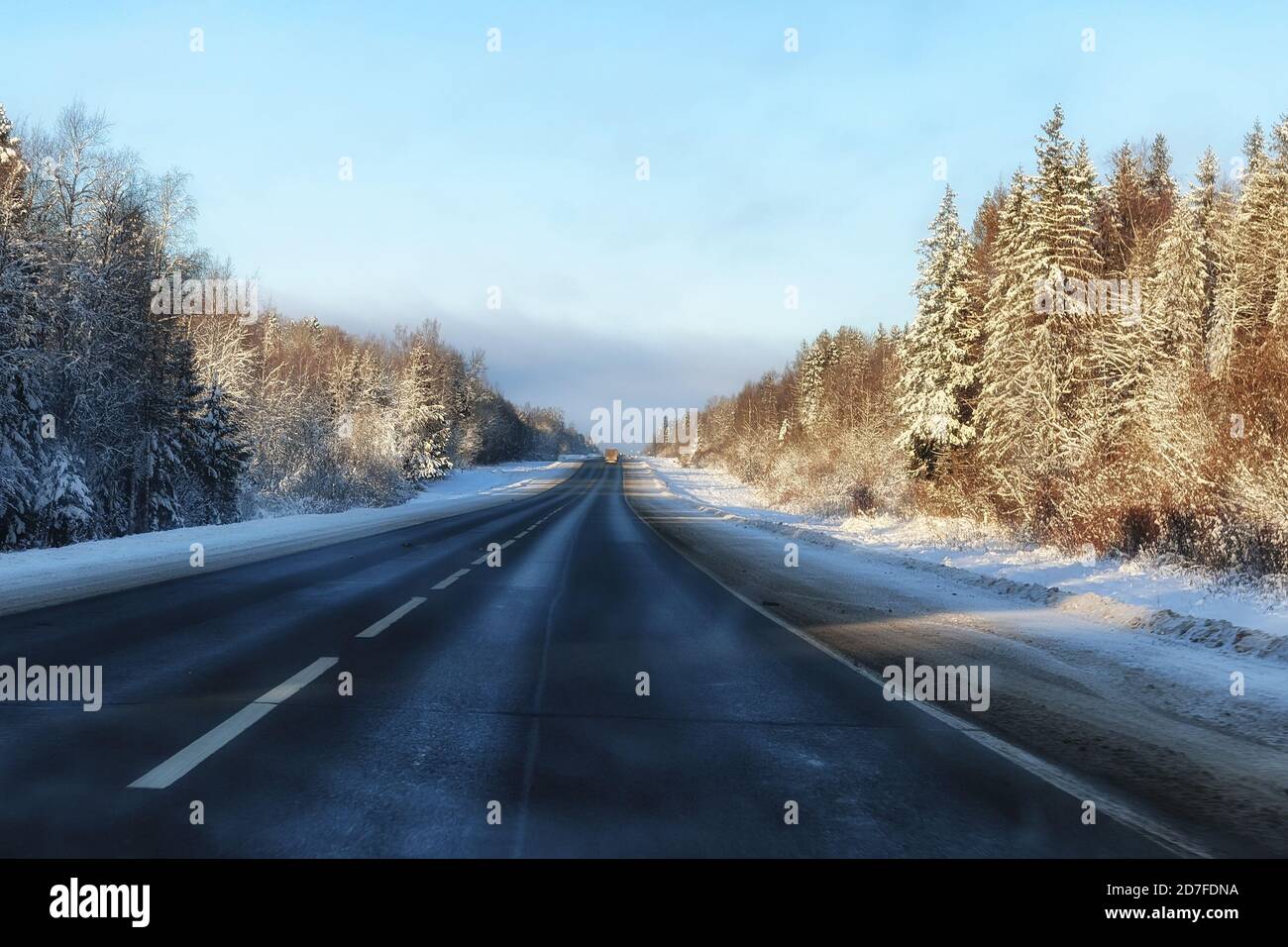 winter road landscape sunlight snow Stock Photo - Alamy