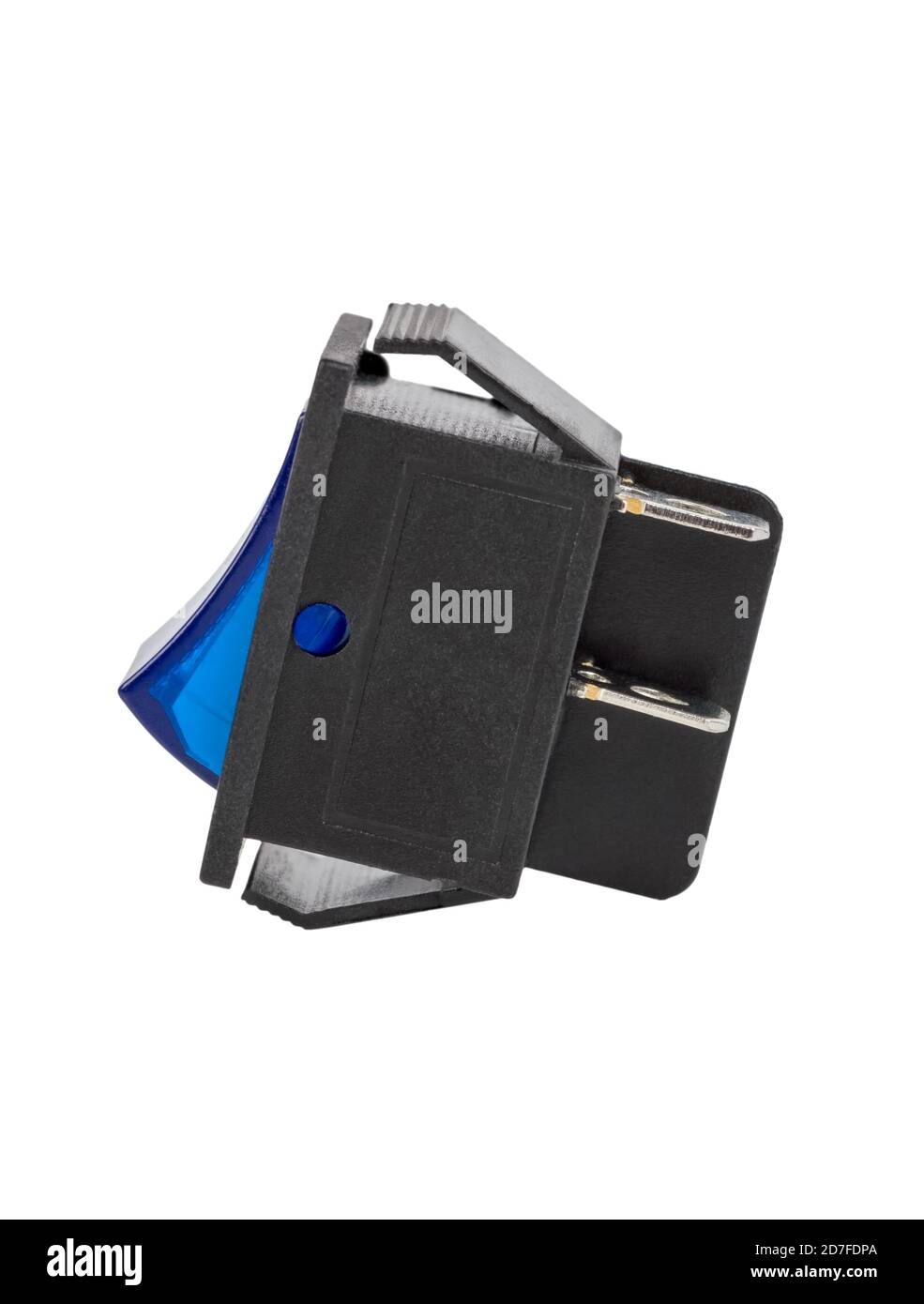 Blue electrical power switch, electronic component, isolated on white ...