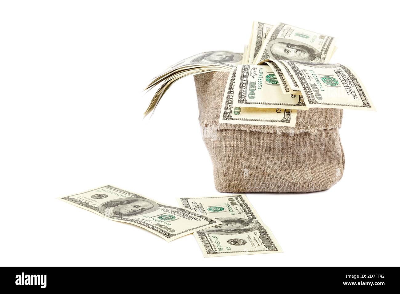 Banknotes money dollars in the bag isolated on white background Stock ...
