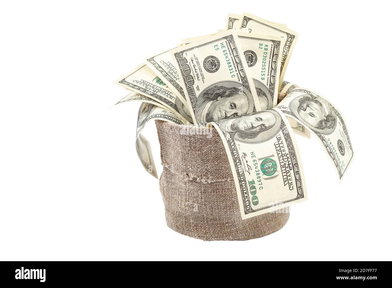 Banknotes money dollars in the bag isolated on white background Stock ...