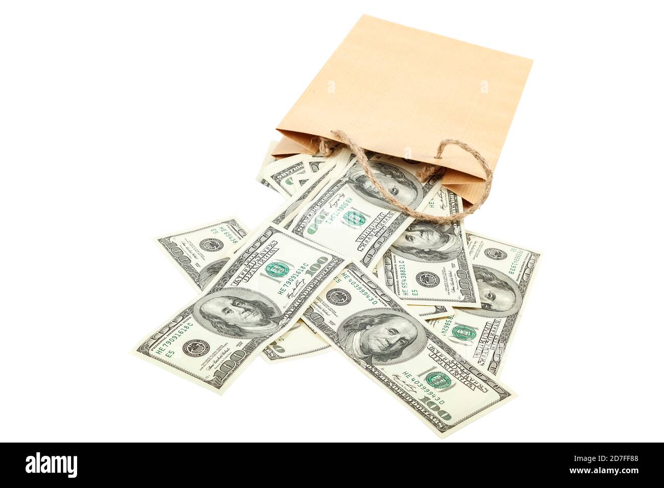 Banknotes money dollars in the bag isolated on white background Stock ...
