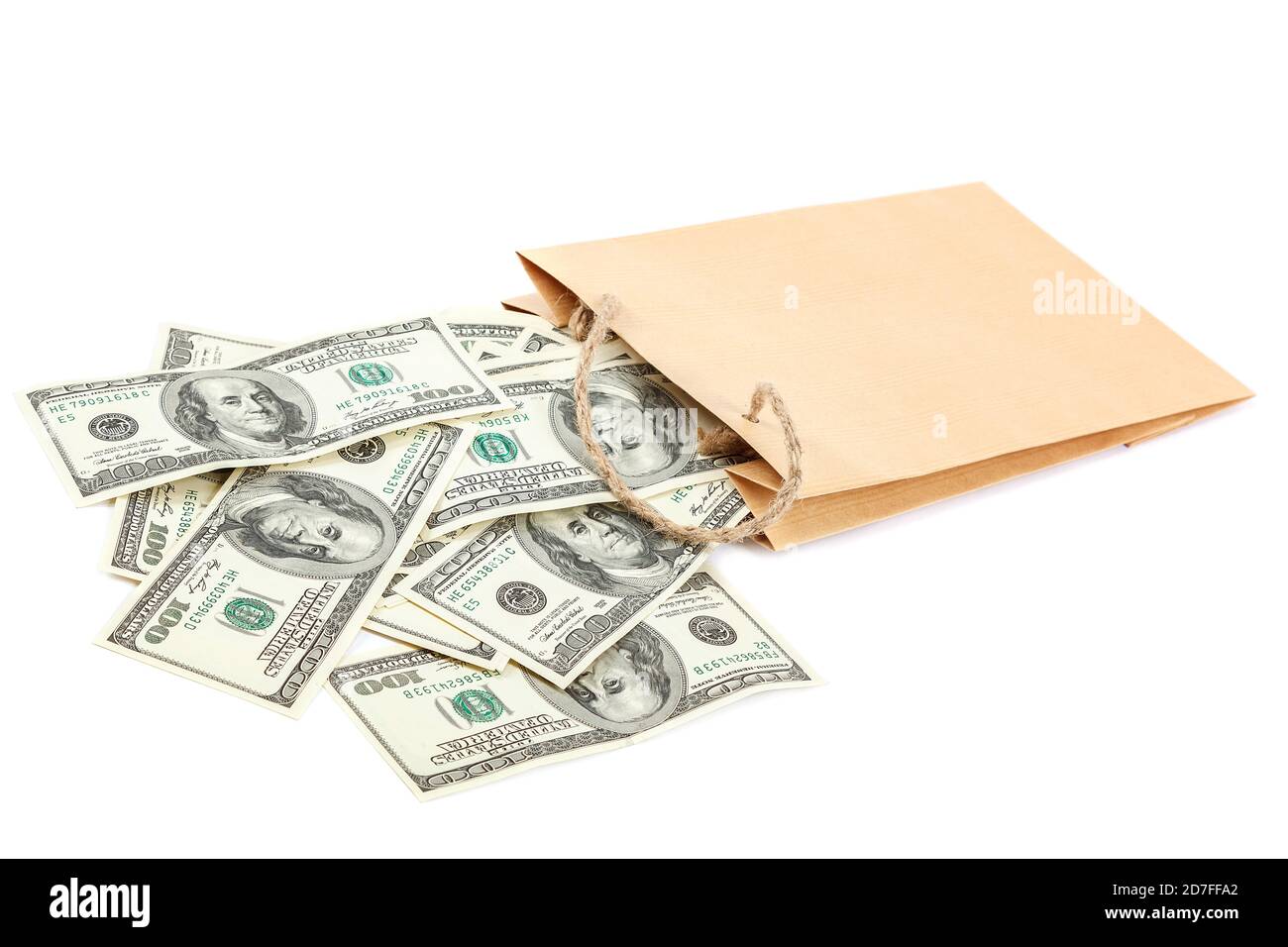 Banknotes money dollars in the bag isolated on white background Stock ...