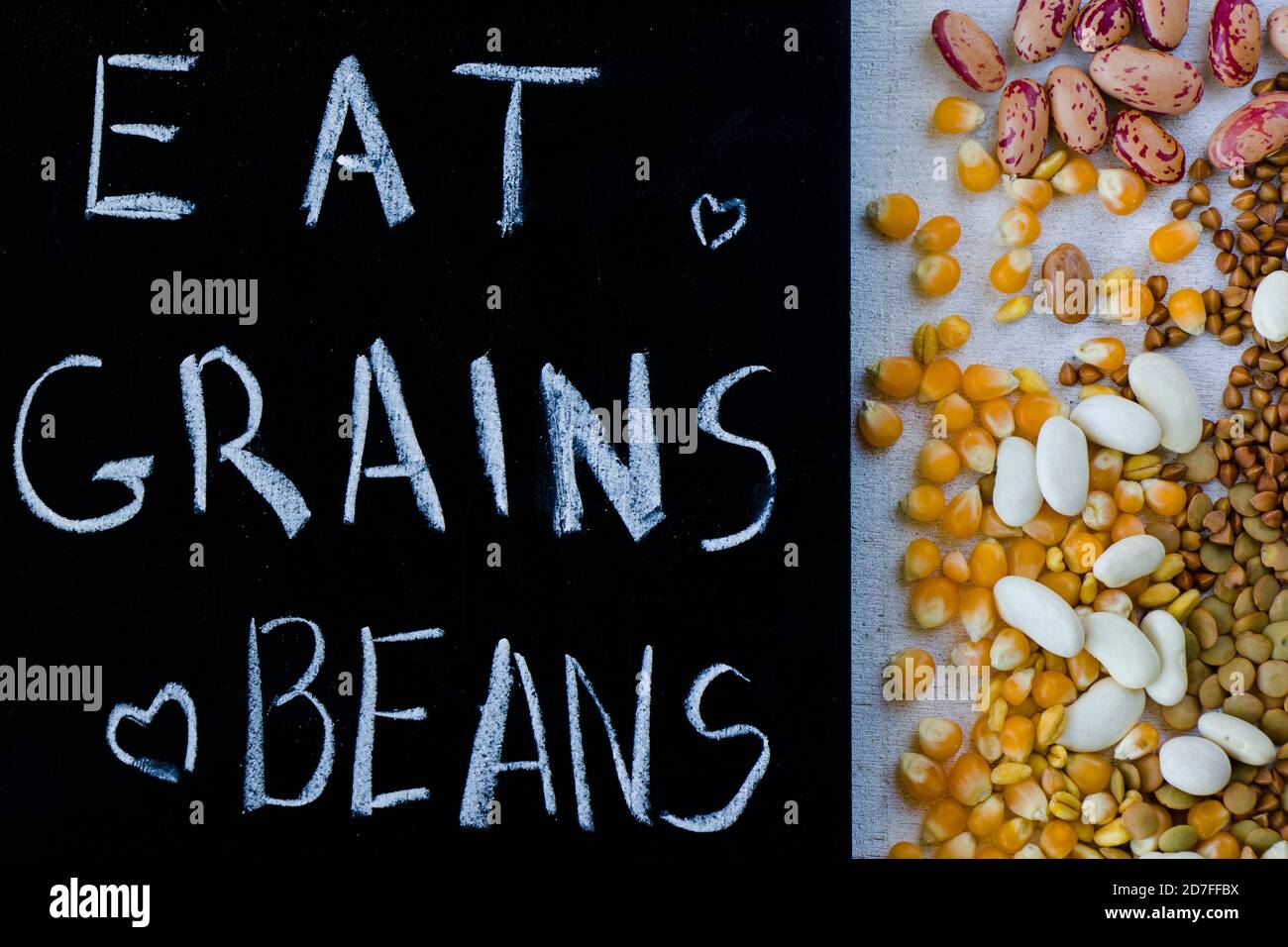 Healthy grains and beans, full of vitamins, colorful beans and text ...