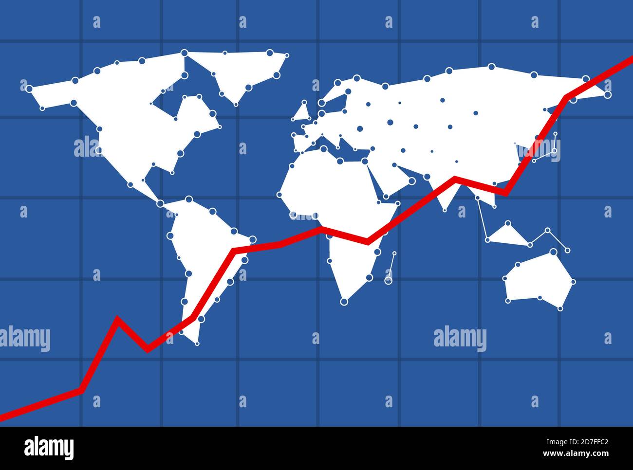 Infograph mockup for the economy with a red indication line going up ...