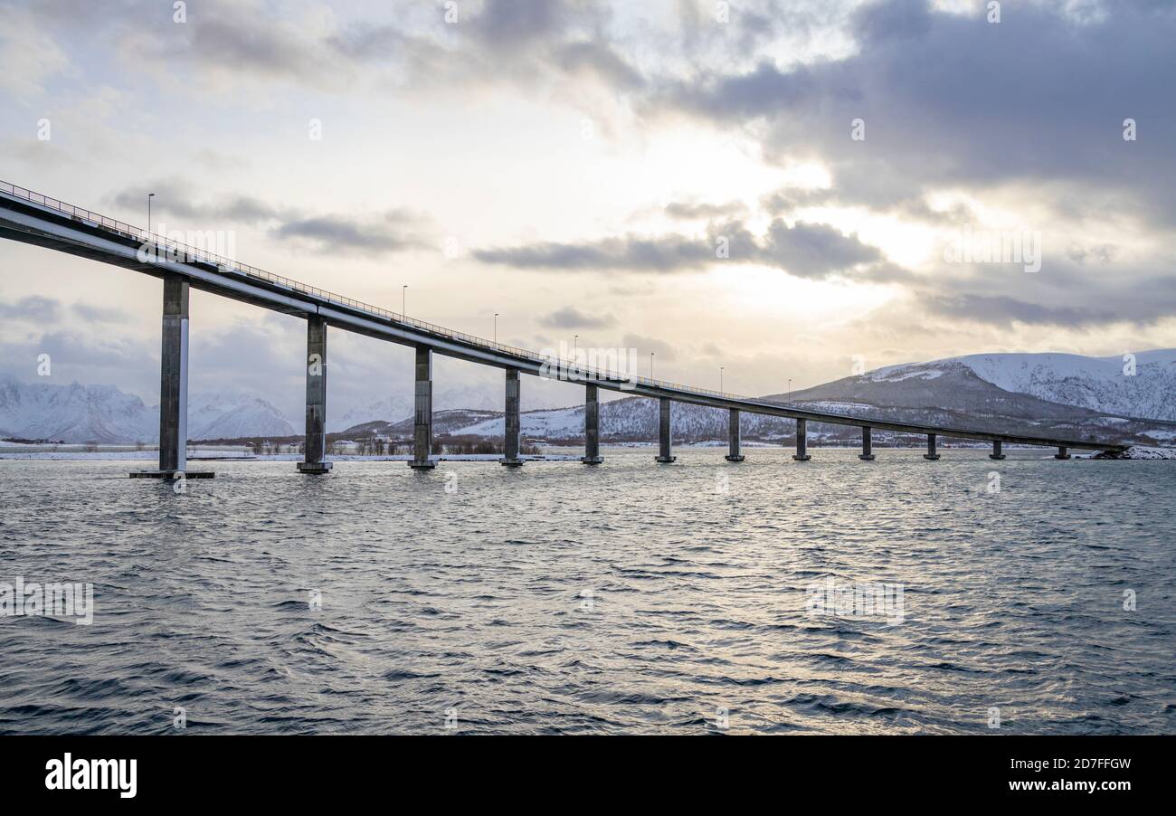 Hadselbrua a big bridge to Stokmarknes on the Vesterålen Stock Photo ...