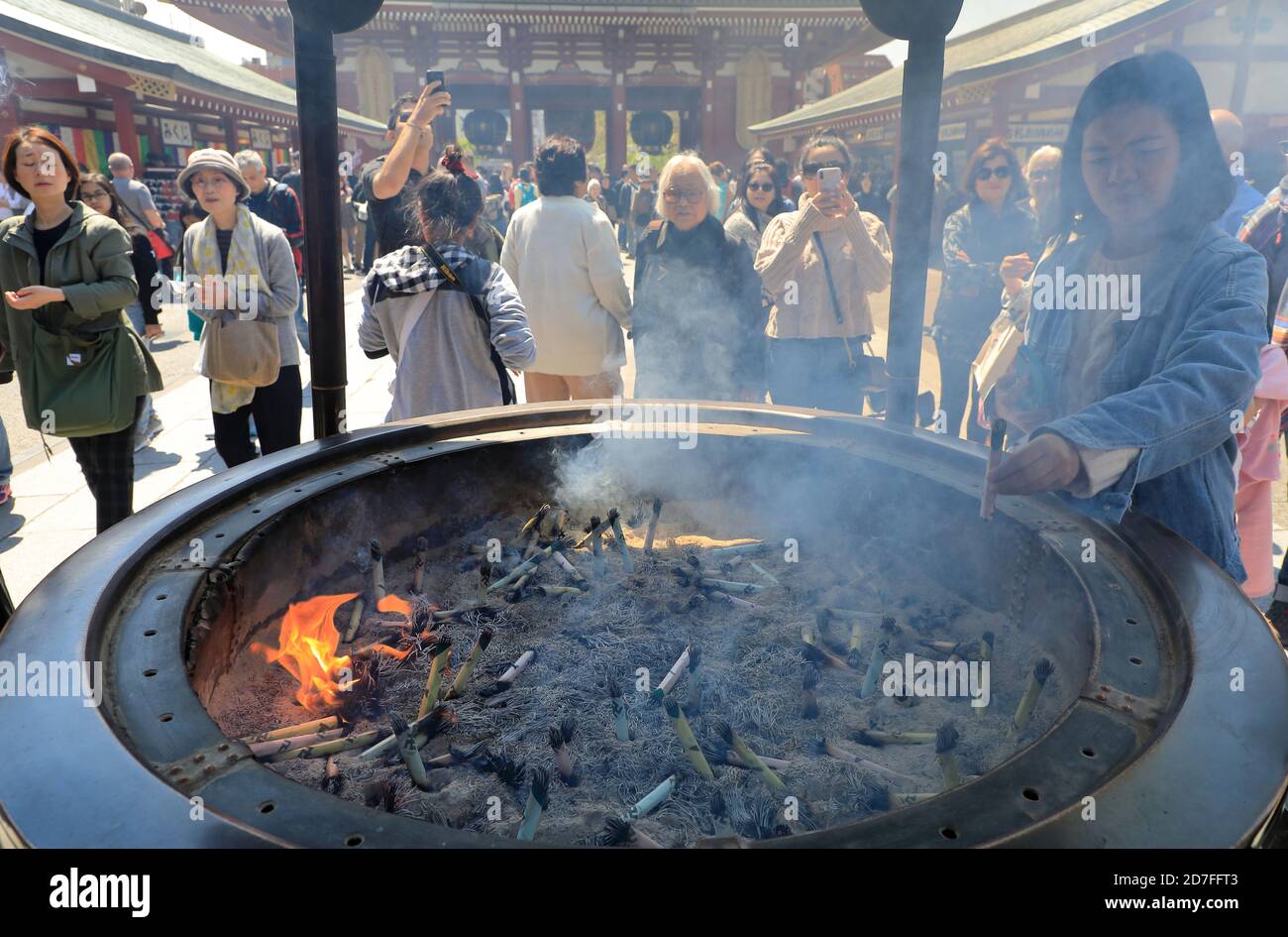 A prayer place incense in a huge incense burner in Senso-Ji Temple ...