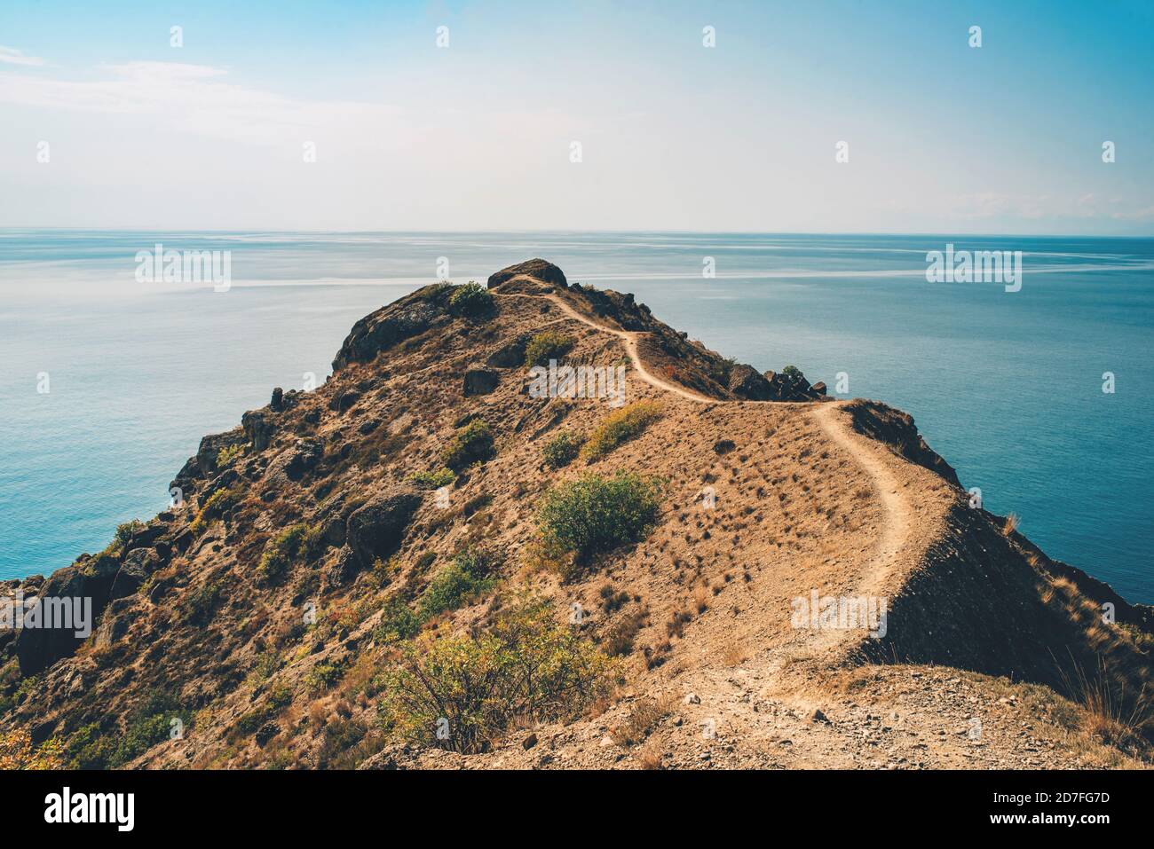 View of the path leading to the cape above the sea. Sudak, Crimea Stock ...