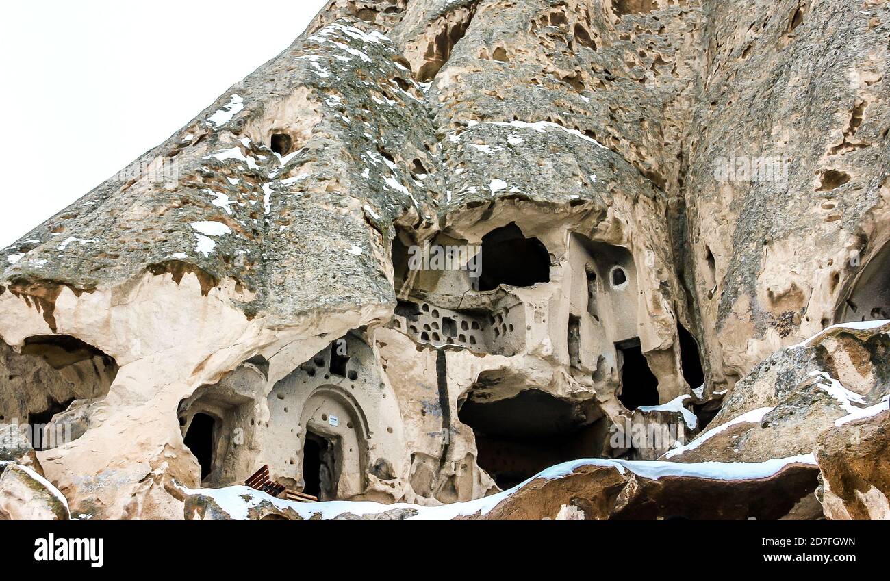 The 8th century cave monastery Selime in winter, Cappadocia, Turkey ...