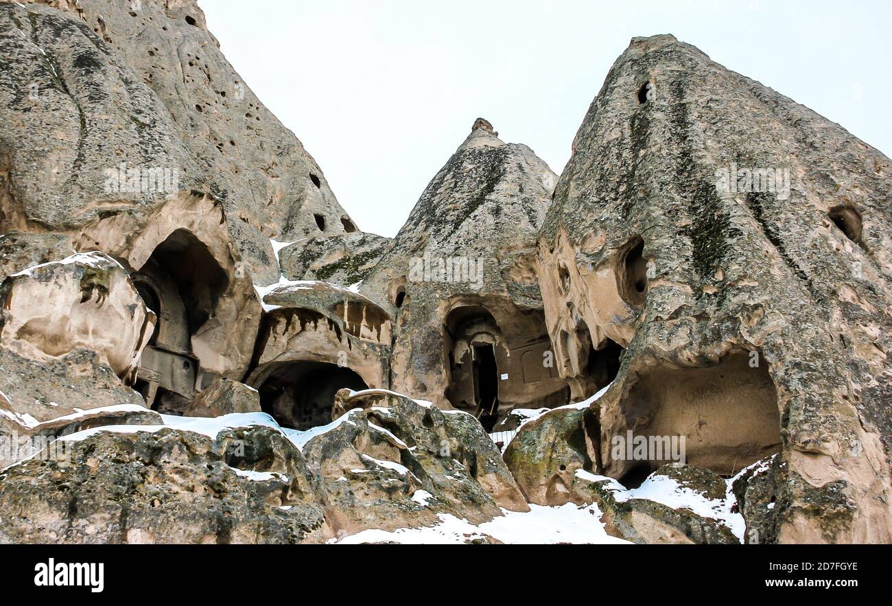 The 8th century cave monastery Selime in winter, Cappadocia, Turkey ...