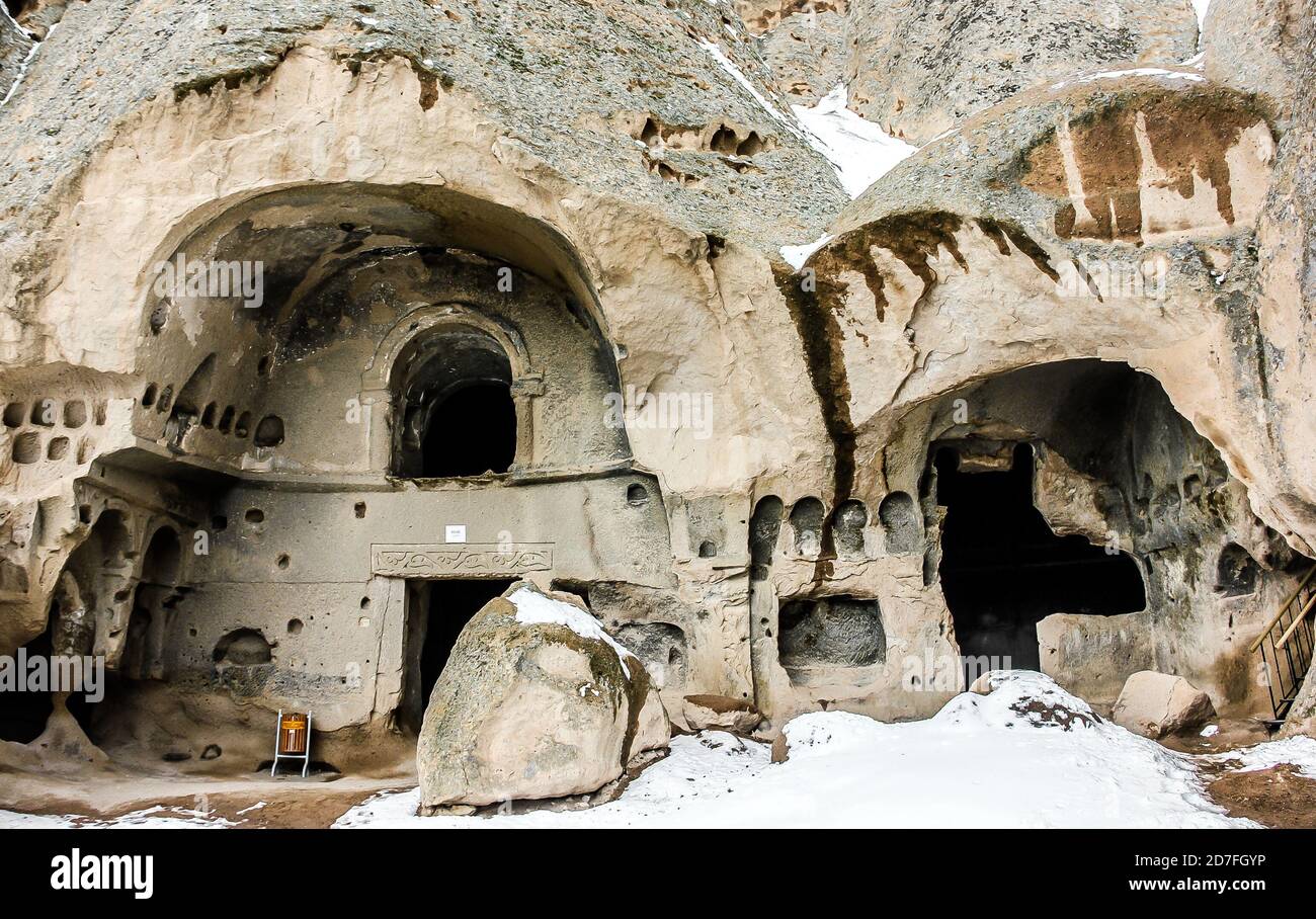 The 8th century cave monastery Selime in winter, Cappadocia, Turkey ...