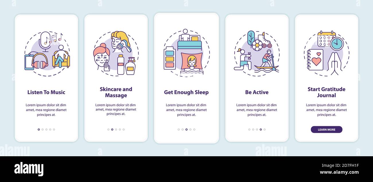 Self Care Practices Onboarding Mobile App Page Screen With Concepts Stock Vector Image And Art Alamy