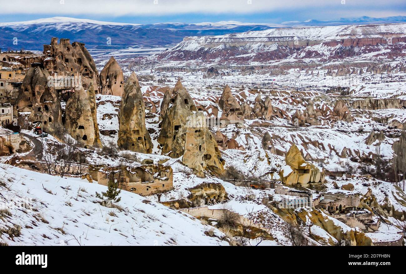 Pigeon Valley in Goreme during winter. Cappadocia, Turkey Stock Photo ...