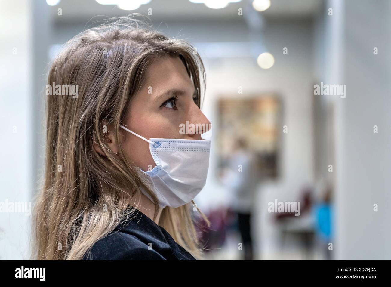Portrait of a woman in a mask from viruses, concept of viral infection ...