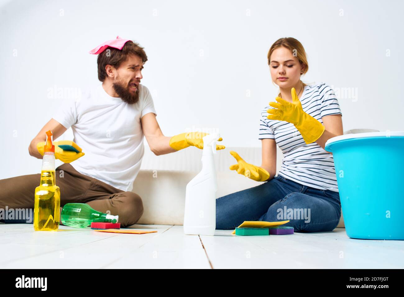 Married couple joint House cleaning service cleaning agent Stock Photo ...